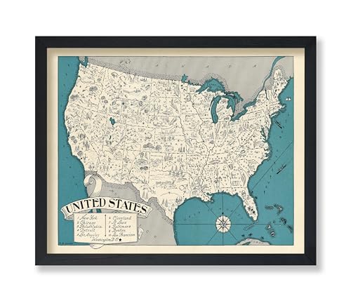 Amazon.com: Monem Art Vintage USA Map Poster - Retro United States Map ...