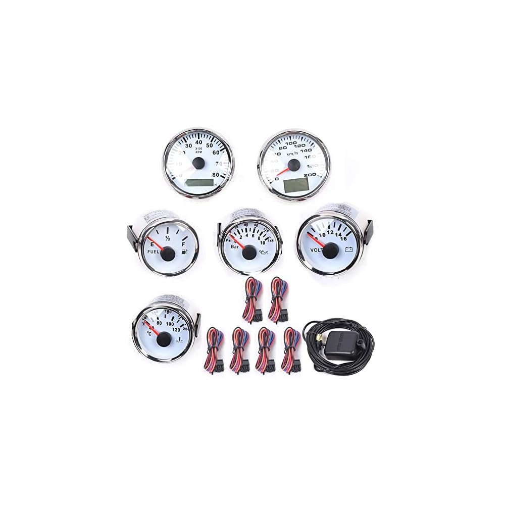 6 Electronic Auto Gauge Set, GPS Speedometer, Tachometer, Fuel Gauge ...