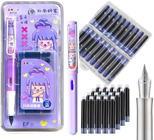 JH ZAINI Fountain Pen With 20 ink cartridges and Pelican Eraser (Blue ...