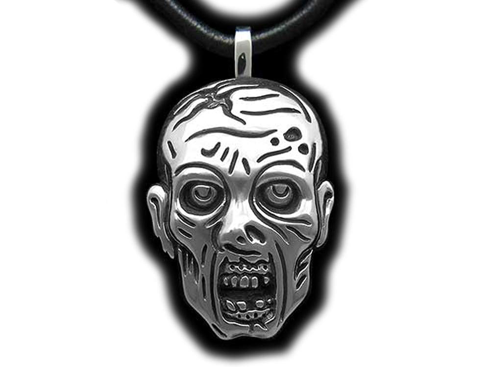 Amazon.com: Zombie Head Pendant Necklace in Solid Sterling Silver Hand ...