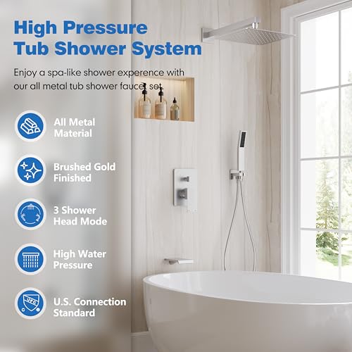 HomGoo Shower System with Tub Spout, All Metal Tub Shower Faucet Set ...