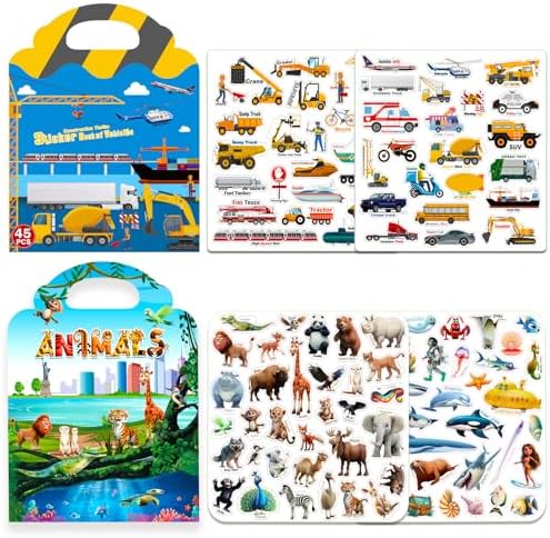 Amazon.com: Reusable Sticker Book for Kids 2-4, 45pcs Vehicles Cars 3D ...