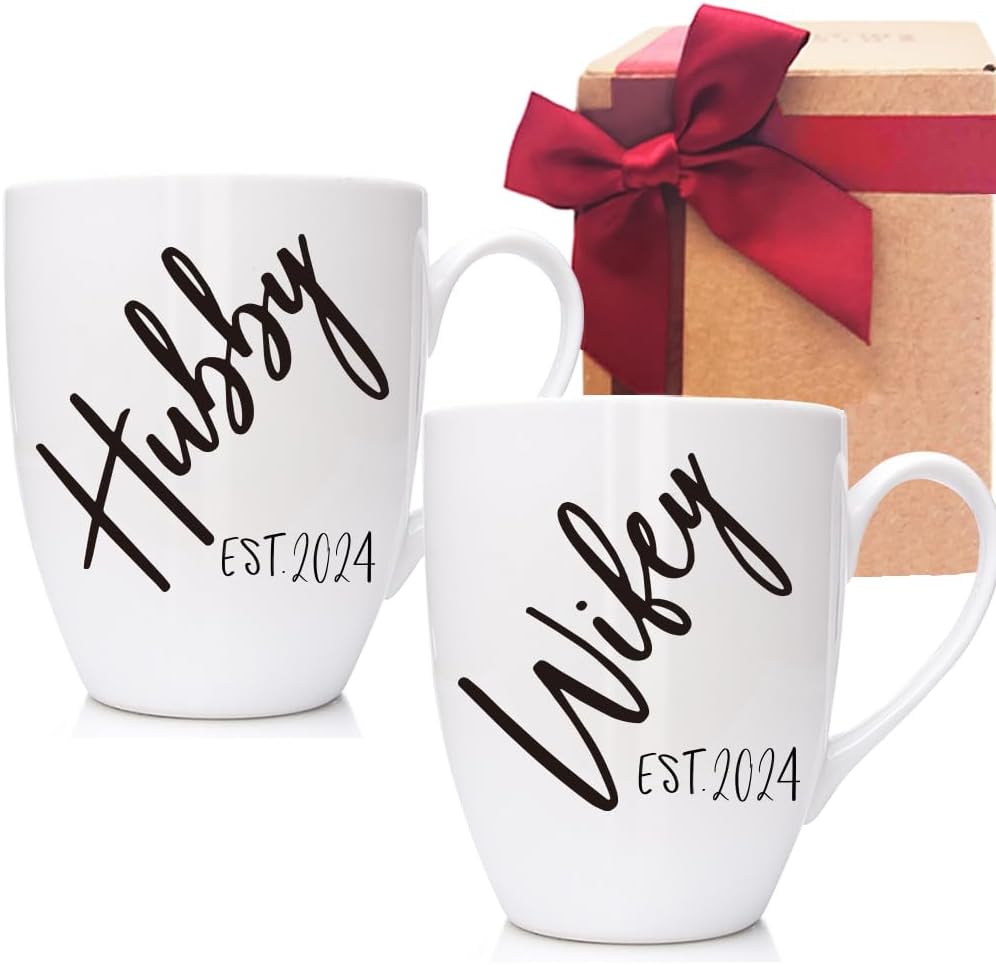 Amazon.com: MNEDLAD Hubby & Wifey Est 2024 Coffee Mugs, Wedding Gift ...