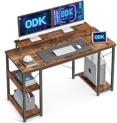 ODK Schreibtisch, Gaming Tisch mit Regal Reversibel 120x50x86.5cm ...