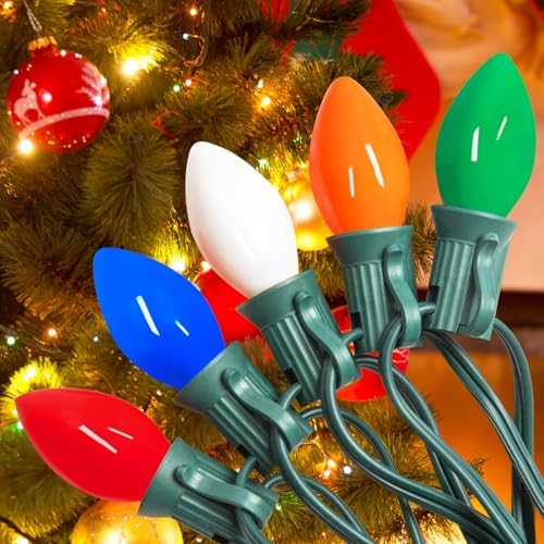 C7 Christmas Lights, 25Ft Vintage Christmas Outdoor Indoor String ...
