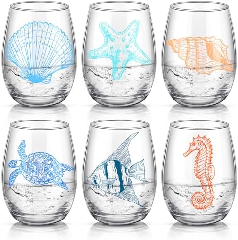 Amazon.com | Yiyiring 6 Pcs Beach Stemless Wine Glasses Assortment Wine ...