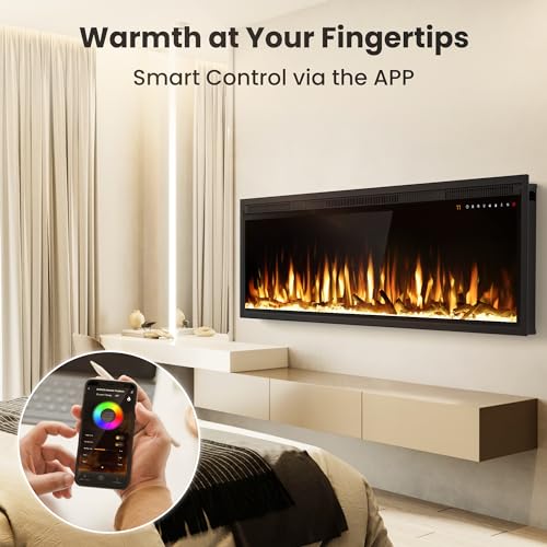 ALPACA Smart 50" WiFi-Enabled Electric Fireplace Heater, Recessed in ...