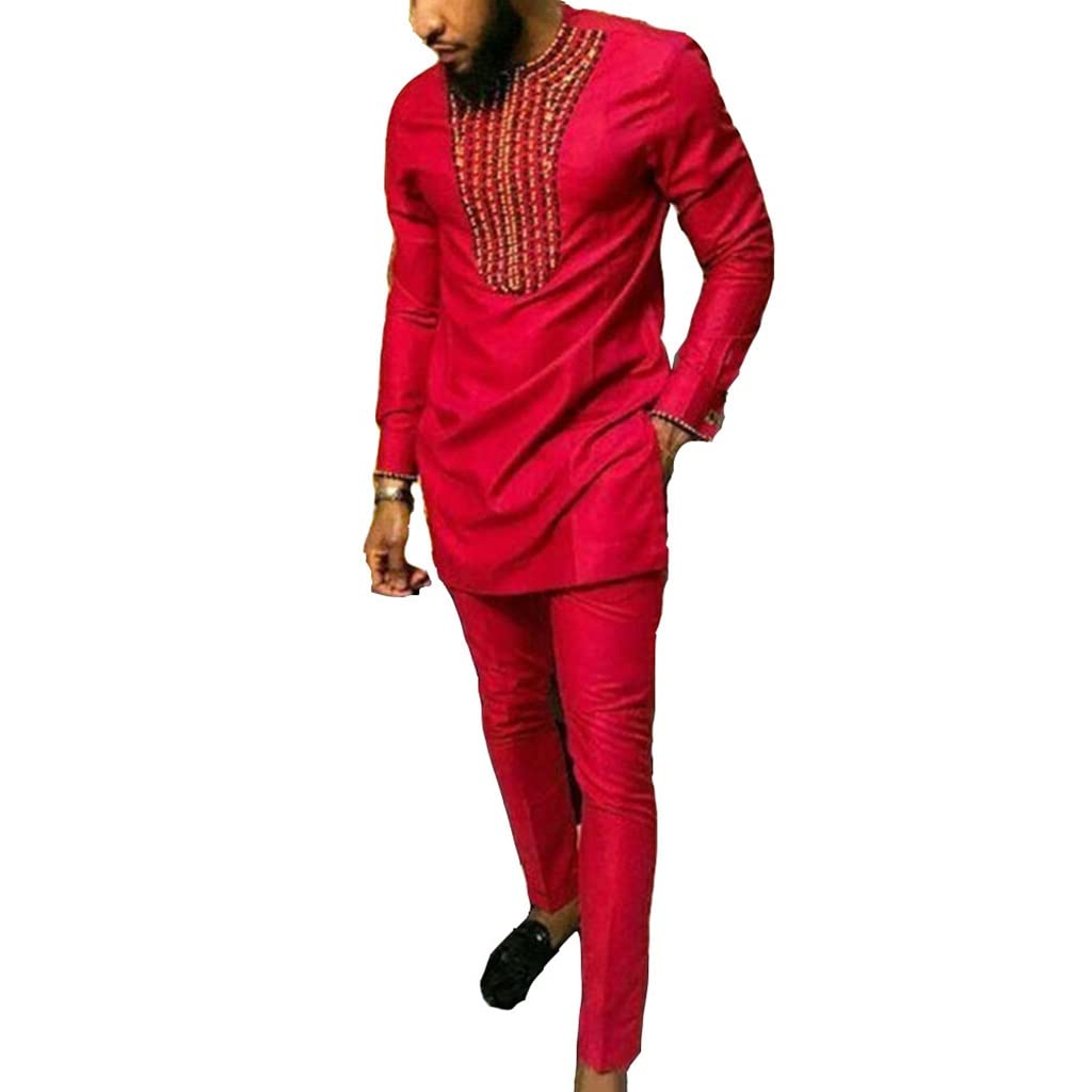 African Men's Clothing 2 Piece Set Traditional Dashiki Outfits Suit ...