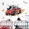 decalmile 3D Racing Cars Wall Decals Red Cars Flags Wall Stickers Boys ...