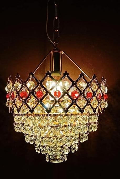 Buy GoVika Ceiling Crystal Jhoomer Red Hanging Light, Round, Gold Light ...