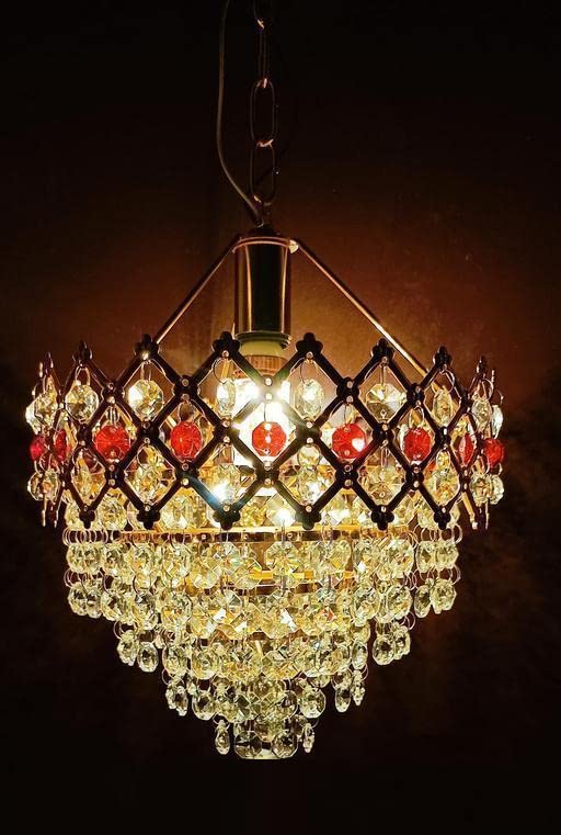 Buy GoVika Ceiling Crystal Jhoomer Red Hanging Light, Round, Gold Light ...