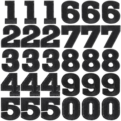 30 Pieces 1.25 Inch Number Patches Black 0-9 Iron on Number Patches ...