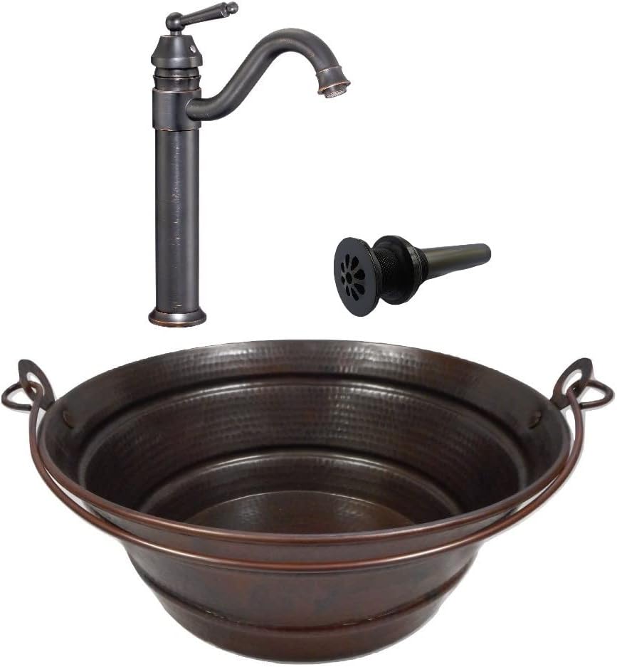 SimplyCopper 15" Round Copper Vessel BUCKET Sink with a 13" Faucet and ...