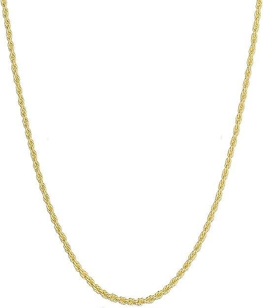 Amazon.com: GOLDPAR 14k Yellow Gold Solid Rope Chain 1.5mm Necklace for ...