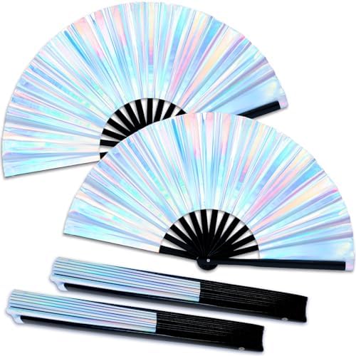 Amazon.com: Anglechic 6 Pcs Large Rave Fan Set with Folding Hand Fan ...