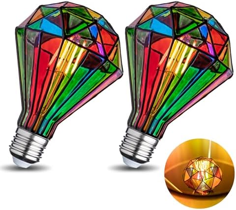 2 Pack Stained Glass Light Bulb,4W, Rainbow Painted LED Night Light ...