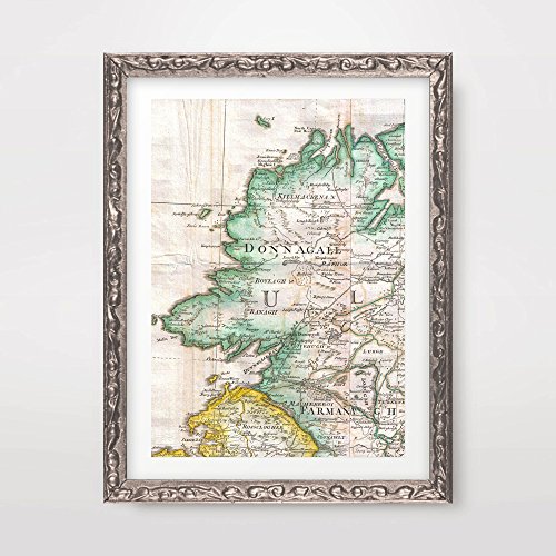 DONEGAL COUNTY IRELAND IRISH MAP VINTAGE ANTIQUE HISTORICAL ART PRINT ...