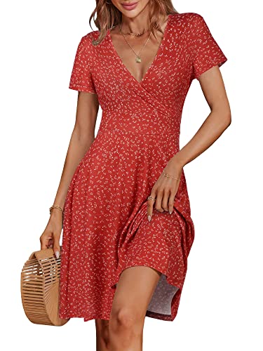 MSBASIC Summer Dresses for Women 2024 V Neck Wrap Floral Dress Casual Beach Dresses(Wine Red ...