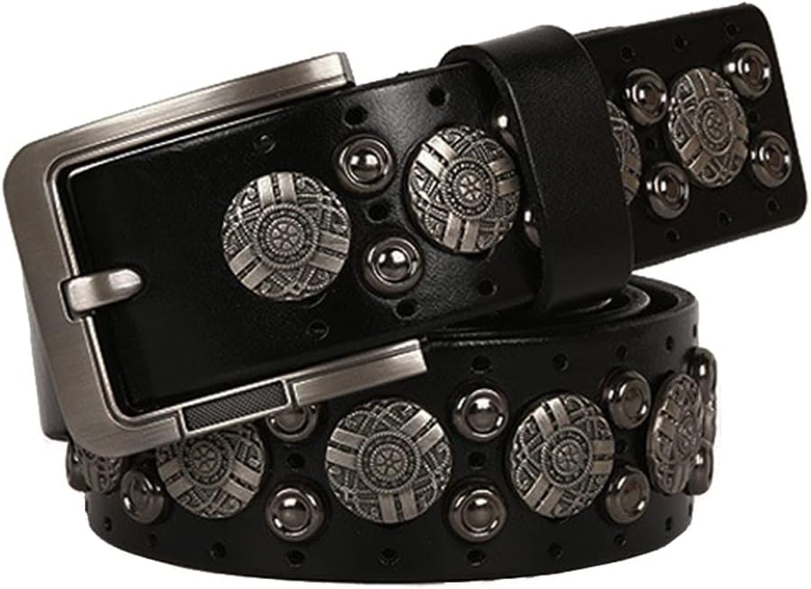 Amazon.com: n/a Metal Rivet Cowboy Belt Genuine Leather Men Belt Punk ...