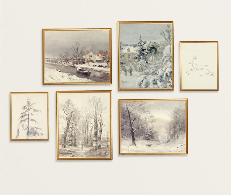 Amazon.com: Set 6 Vintage Winter Wall Art, Country Wall Art, Winter ...