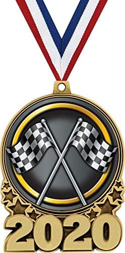Amazon.com : Racing Medal Gold, 3" Checkered Flags Race Prizes, Kids ...