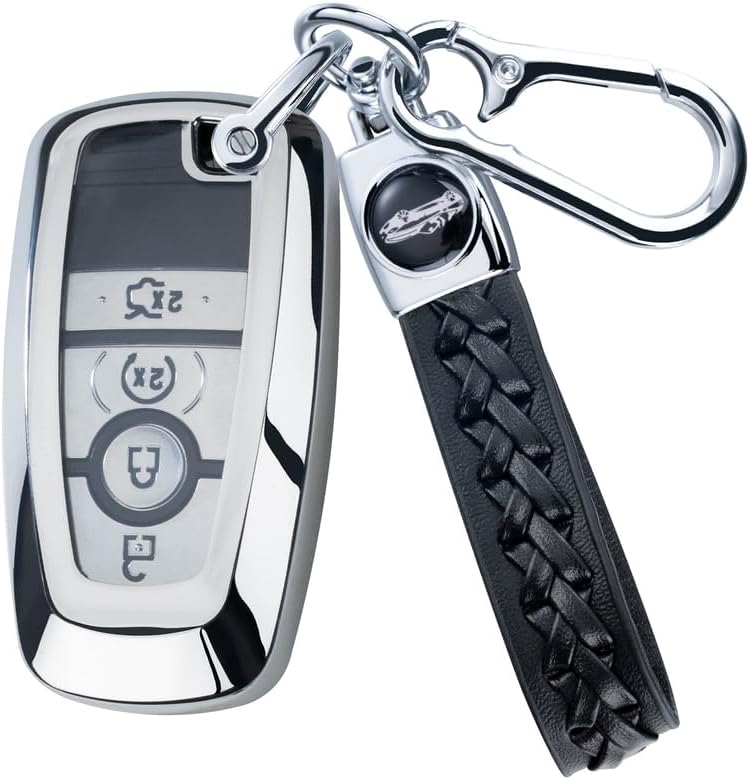 Amazon.com: for Ford Key Fob Cover with Leather Keychain, Soft TPU Key ...