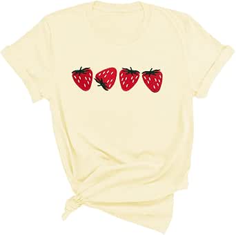 Strawberry Tshirt Women Fruit Print Shirt Strawberries Embroidered ...