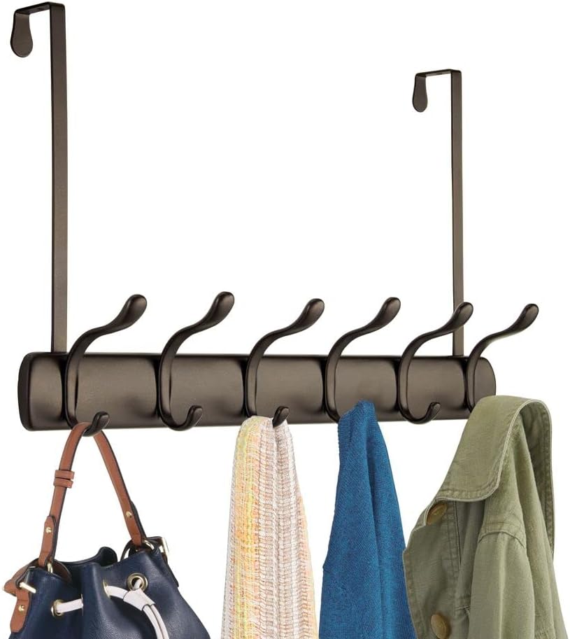 Amazon.com: mDesign Decorative Over Door Long Easy Reach 12 Hook Metal ...