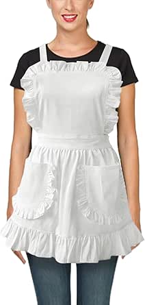 BEIBXHQQ 1 Piece Ruffled Lace Apron, Vintage French Maid Waitress Apron ...