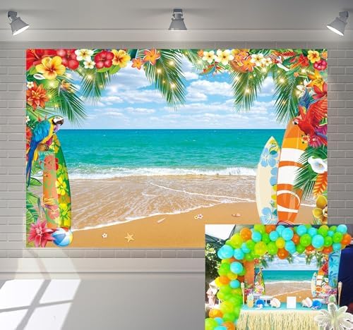 Amazon.com : 7x5FT Summer Beach Backdrop Tropical Hawaiian Luau Seaside Ocean Palm Leaves ...