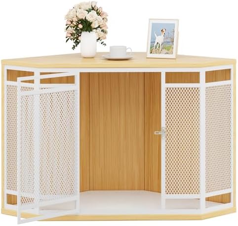 Amazon.com: OFIKA Corner Dog Crate Furniture, Wooden Corner Dog Kennel ...