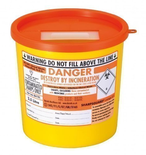 SharpsGuard Orange Lid 2.5 Litre Colour Coded Sharps Bin : Amazon.co.uk ...