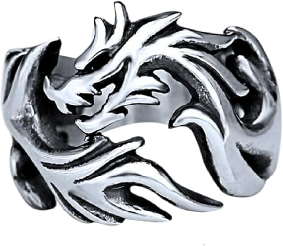 DTECGOUG Stainless Steel Dragon Ring Adjustable Dragon Pattern Ring Men ...