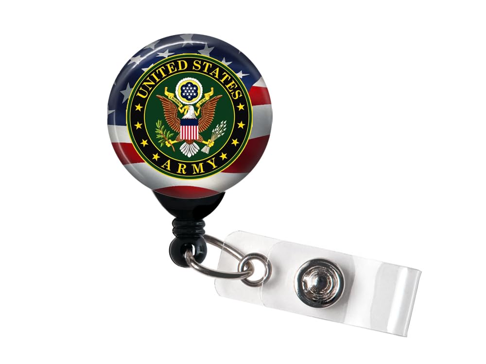Amazon.com: Badge Reel, Army Insignia with American Flag, Retractable ...