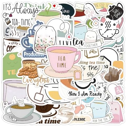 Amazon.com: 50 Packs Tea Time Stickers Water Bottles Laptop Phone ...