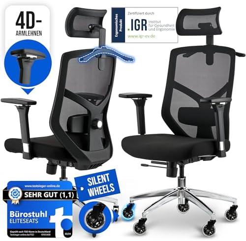 ELITESEATS Bürostuhl Ergonomisch [Silent Wheels] - Schreibtischstuhl ...