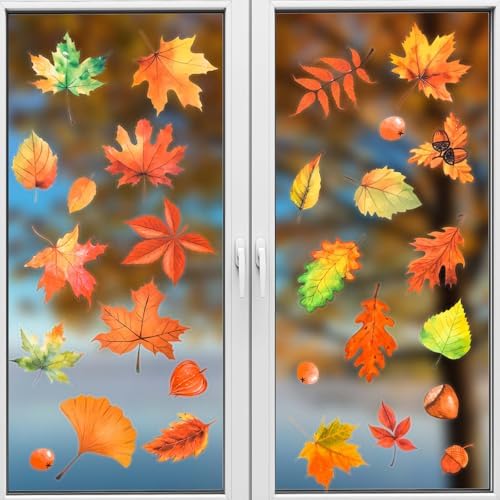 Autumn Window Stickers,6 Sheets Autumn Home Decor Reusable Autumn ...