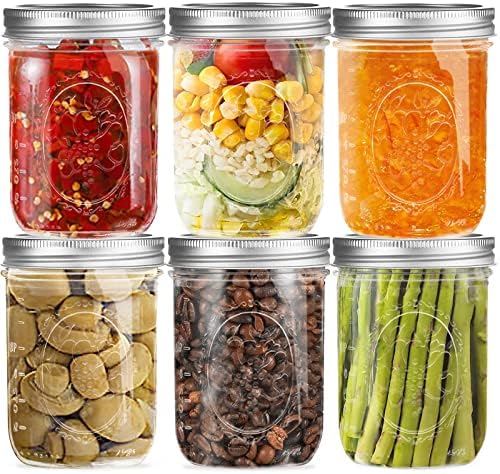 Amazon.com: YINGERHUAN Glass Regular Mouth Mason Jars, 16 oz Clear Glass Jars with Silver Metal ...