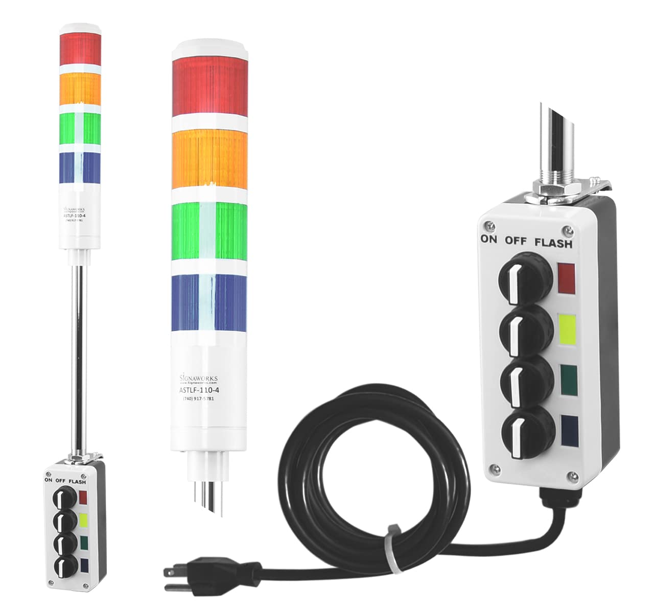 Crescent Enterprises Signaworks 4 Stack Led Andon Tower Light, 3 Pos On ...