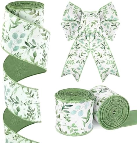 Amazon.com: AnyDesign 12 Yards Greenery Wired Edge Ribbon Watercolor ...