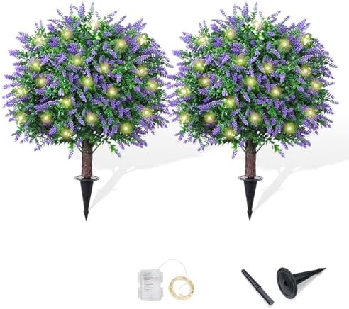 Amazon.com - Artificial Lavender Topiary Ball Trees with Ground Spike ...