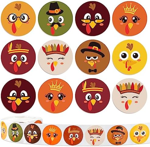 Amazon.com : Whaline 1000Pcs Thanksgiving Stickers Roll Cute Turkey ...