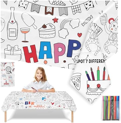 LMSHOWOWO 110 X 80cm Happy Birthday Table Cloth, Coloring Tablecloth ...