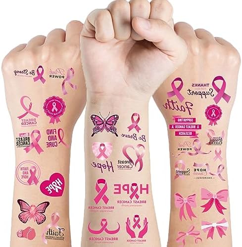 Amazon.com : KOLONAMS 10 Sheets Pink Ribbon Tattoos Stickers for Breast ...