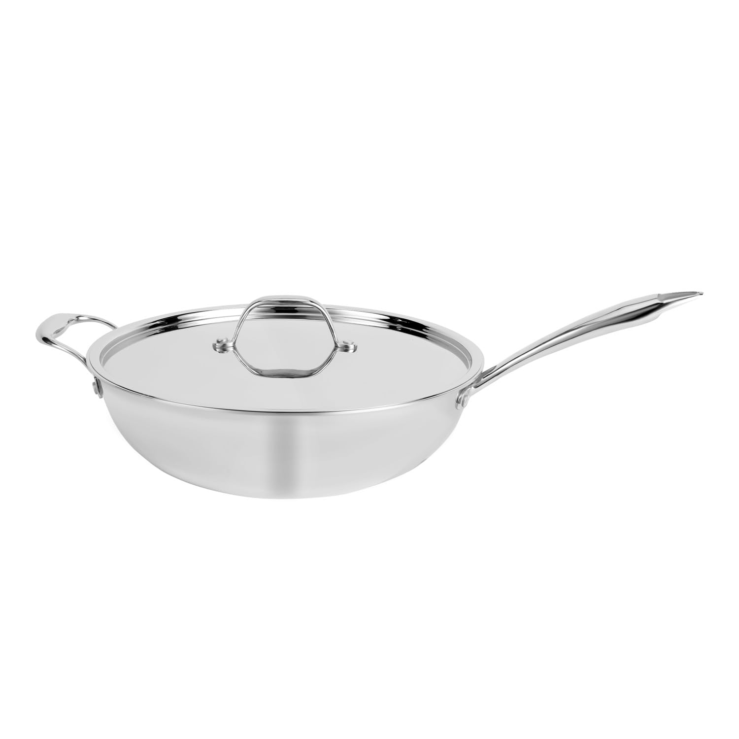 Royalford Triply Stainless-Steel Wok Pan with Lid – Deep Stir Fry Pan ...