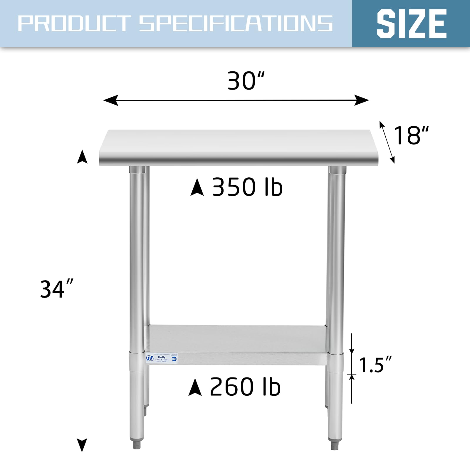 Snapklik.com : Hally Stainless Steel Table For Prep & Work 18 X 30 ...