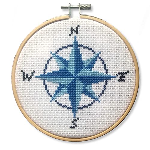 Compass Cross Stitch Kit With Hoop - Beginners Counted Cross Stitch ...