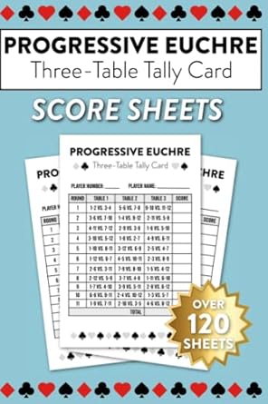 Progressive Euchre Three Table Tally Card Score Sheets: Over 120 Sheets ...