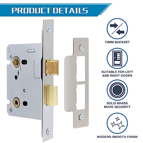 DIDA Mortice Door Lock for Bathroom or Bedroom Polished Chrome Bathroom ...