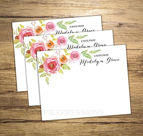 Amazon.com: Custom Notecards, Personalized Flat Cards Set Of 15, Floral ...